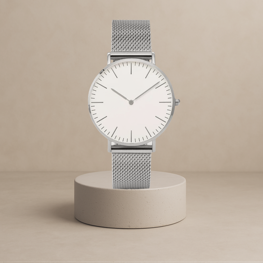 Daphne Women's stainless steel quartz watch with round silver-white ca ...