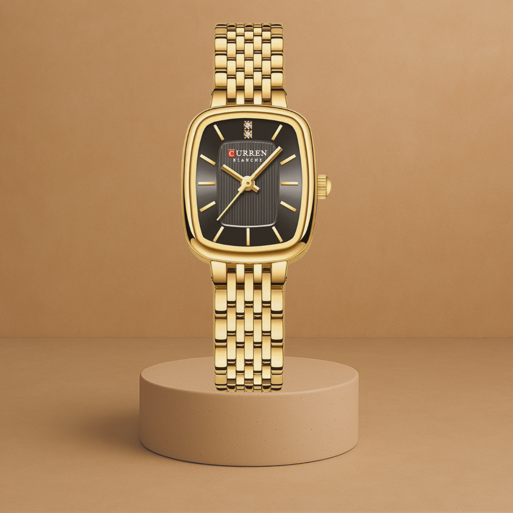 Clarissa Women's stainless steel watch with rectangular gold-black cas ...